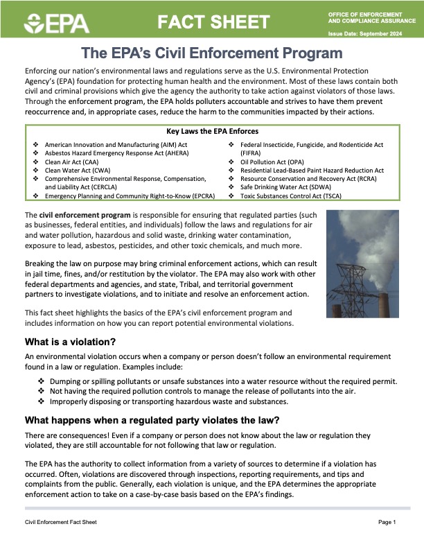 New EPA Civil Enforcement Fact Sheet – Greater New Orleans Interfaith ...